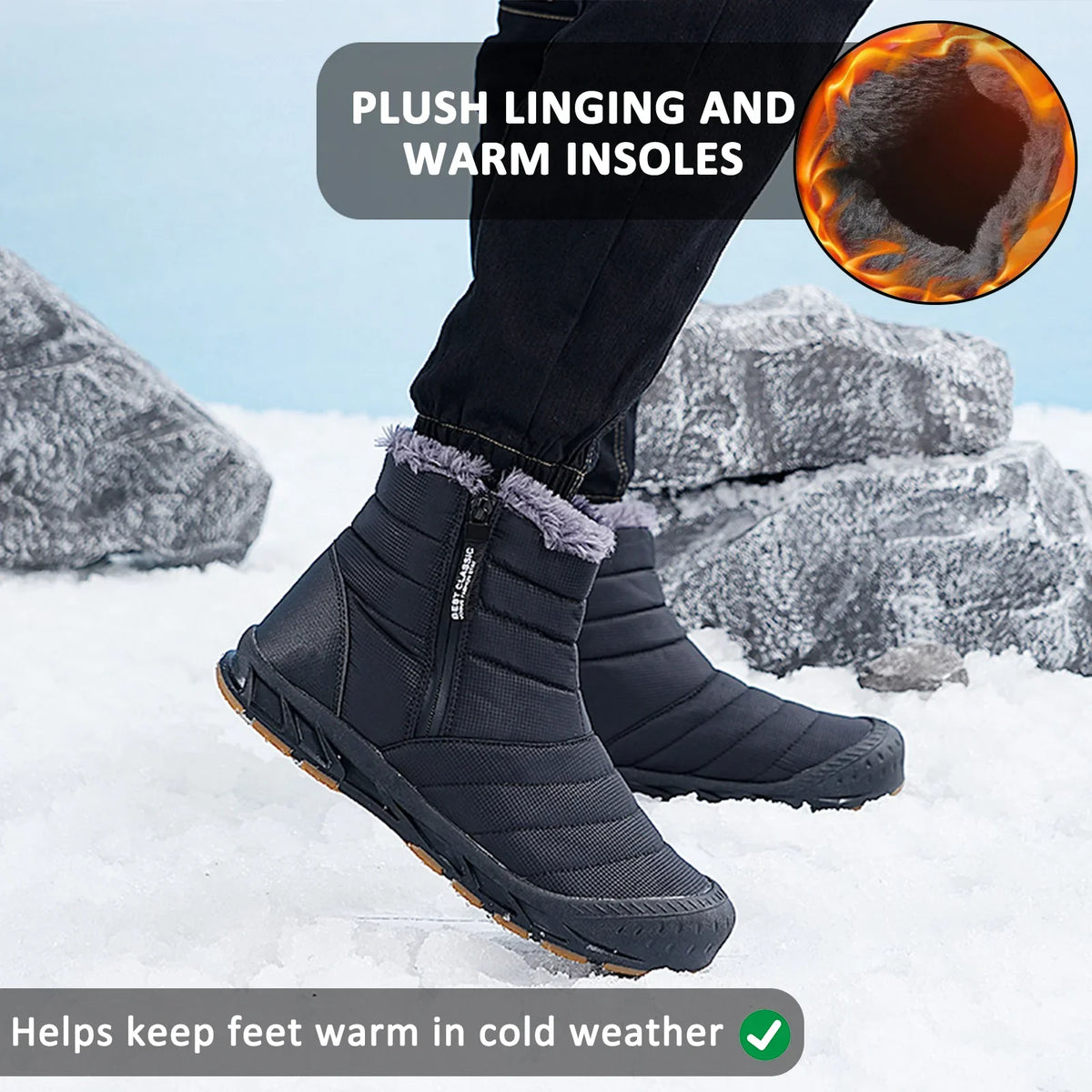 High Top Side Zip Snow Boots Outdoor Sports Leisure Walking Hiking Non ...